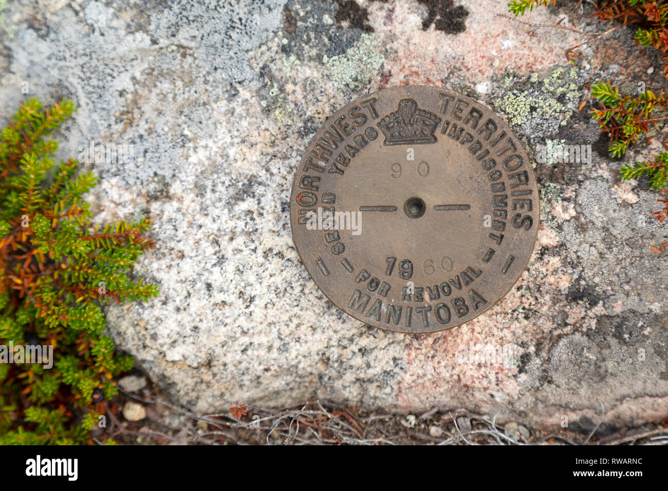 Marker on the border between the Northwest Territories (now Nunavut ...