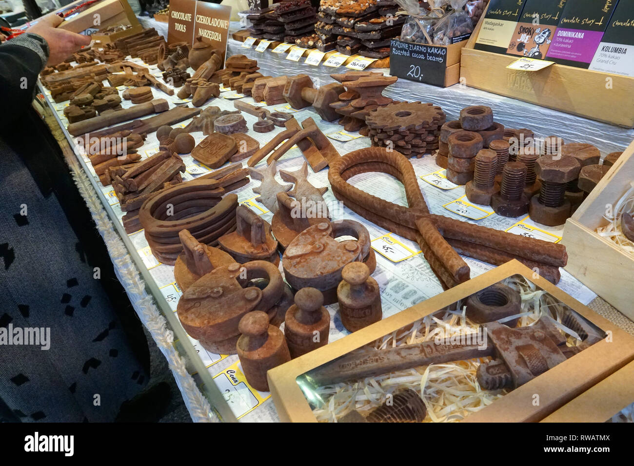 Chocolate food stall in main market square in Krakow Poland Stock Photo ...