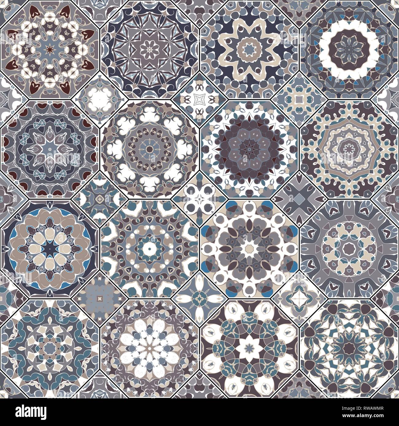 Vector collection of square and octagonal seamless patterns in Oriental ...