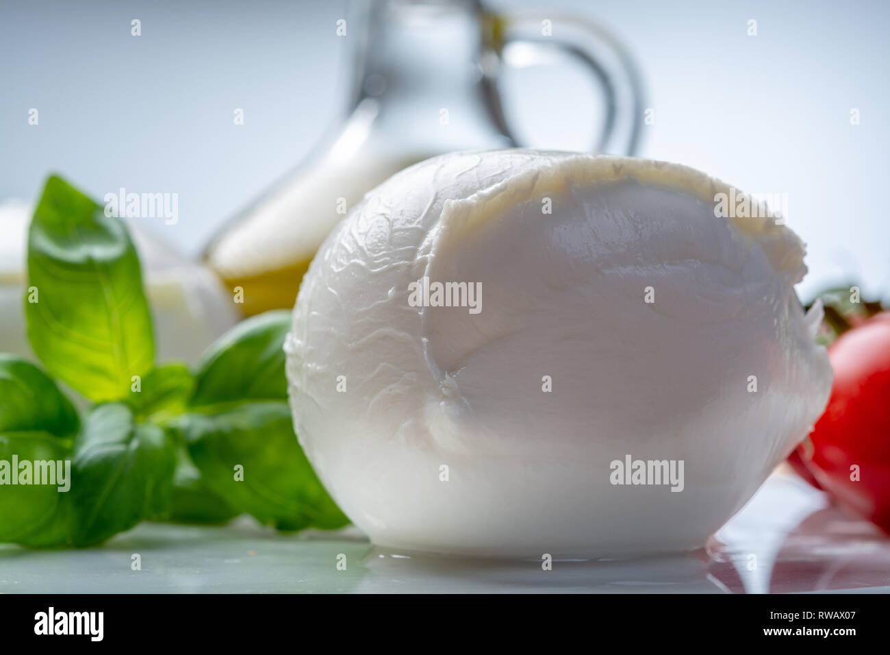 Balls of buffalo mozzarella, soft Italian scheese made from the milk of ...