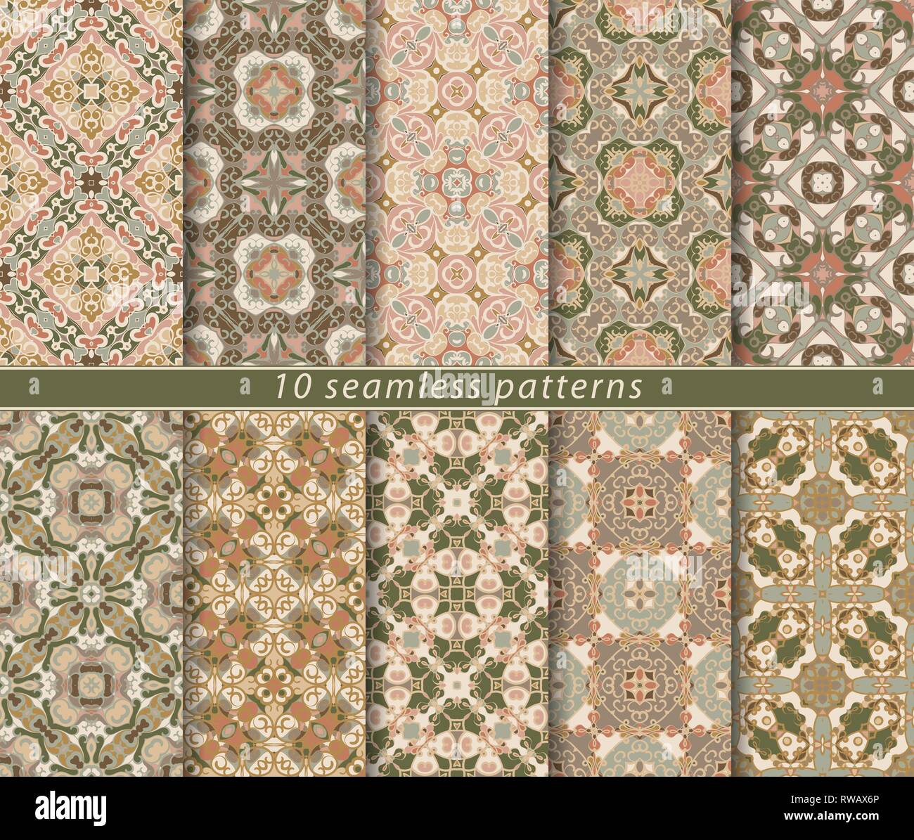 Set of ten classic seamless patterns in bright orange colors ...