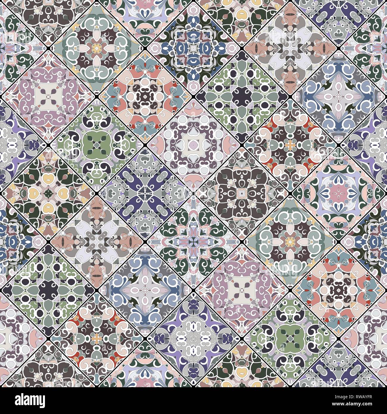 Abstract patterns in the mosaic set. Square scraps in oriental style ...