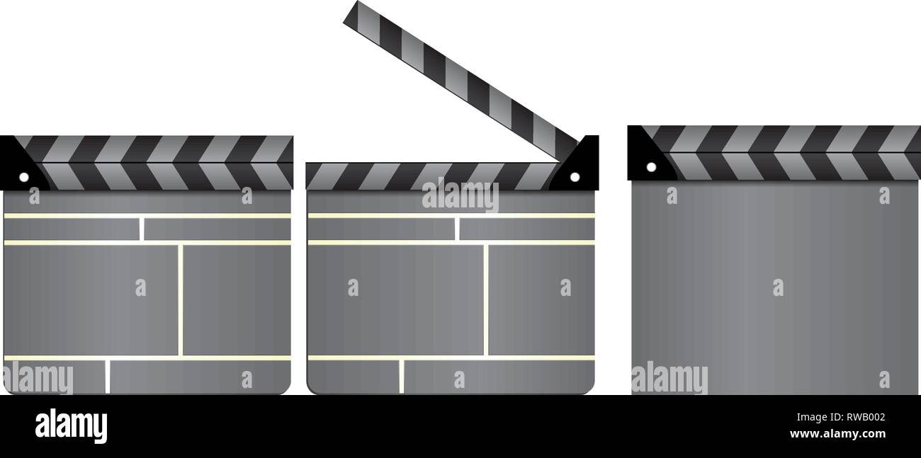 Set of gray cinema clapboards, movie clapper boards, closed and open ...