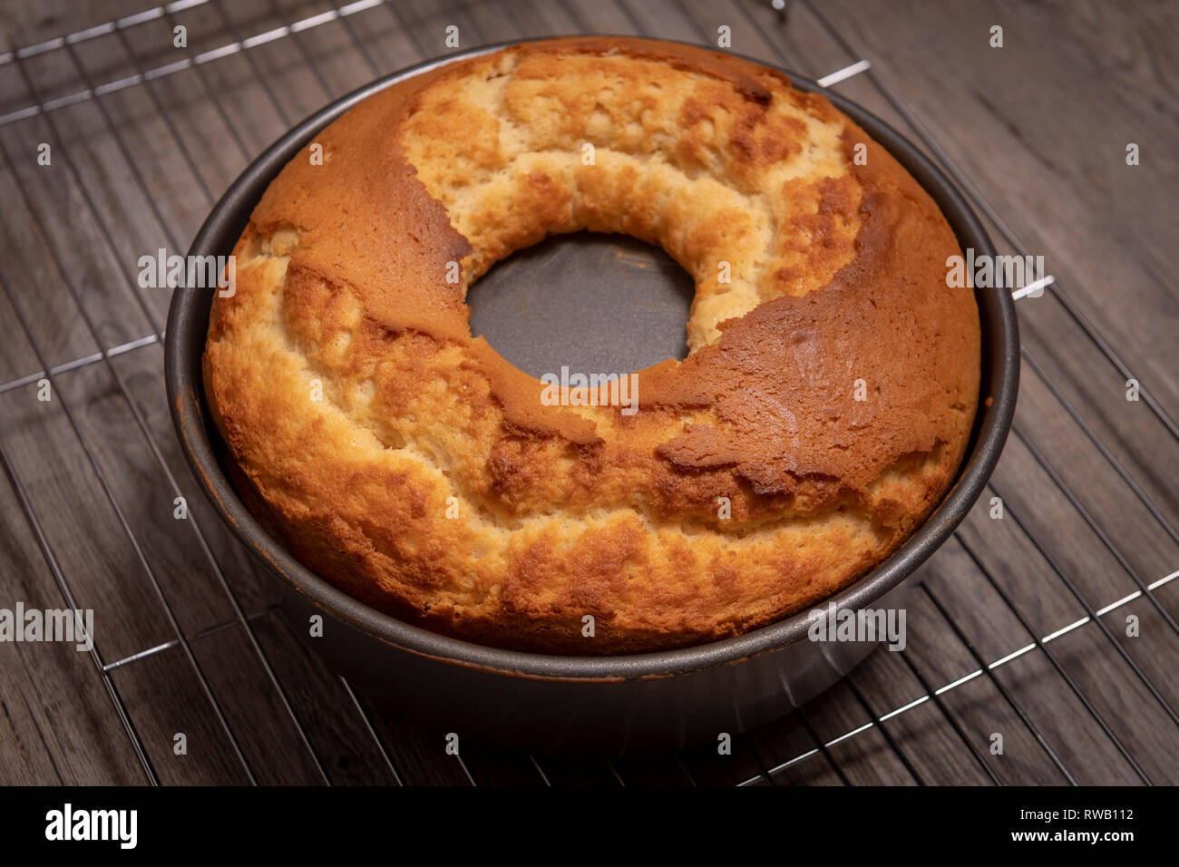 maderia cake from above in round baking dish Stock Photo - Alamy