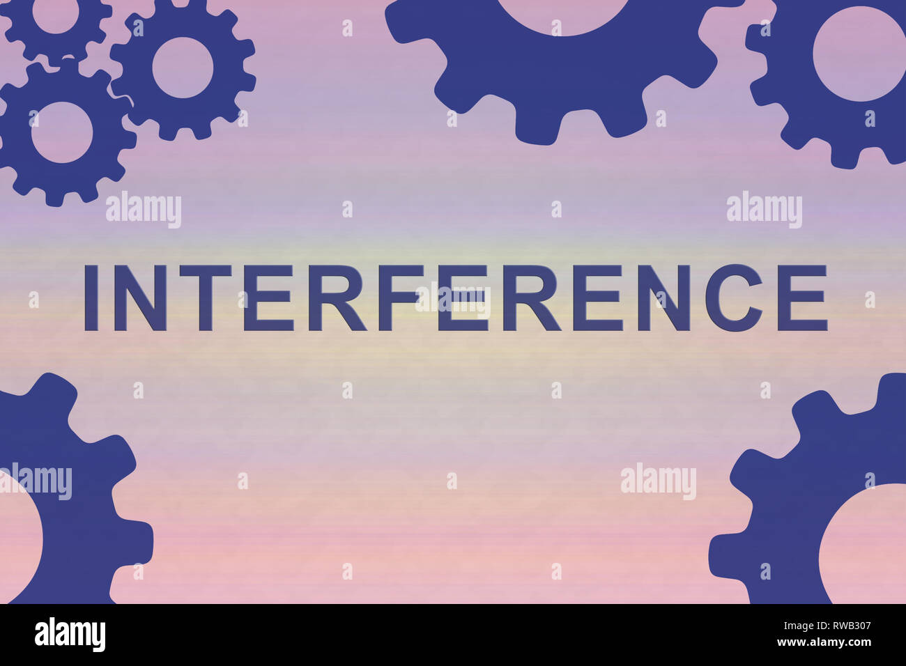 INTERFERENCE sign concept illustration with blue gear wheel figures on ...