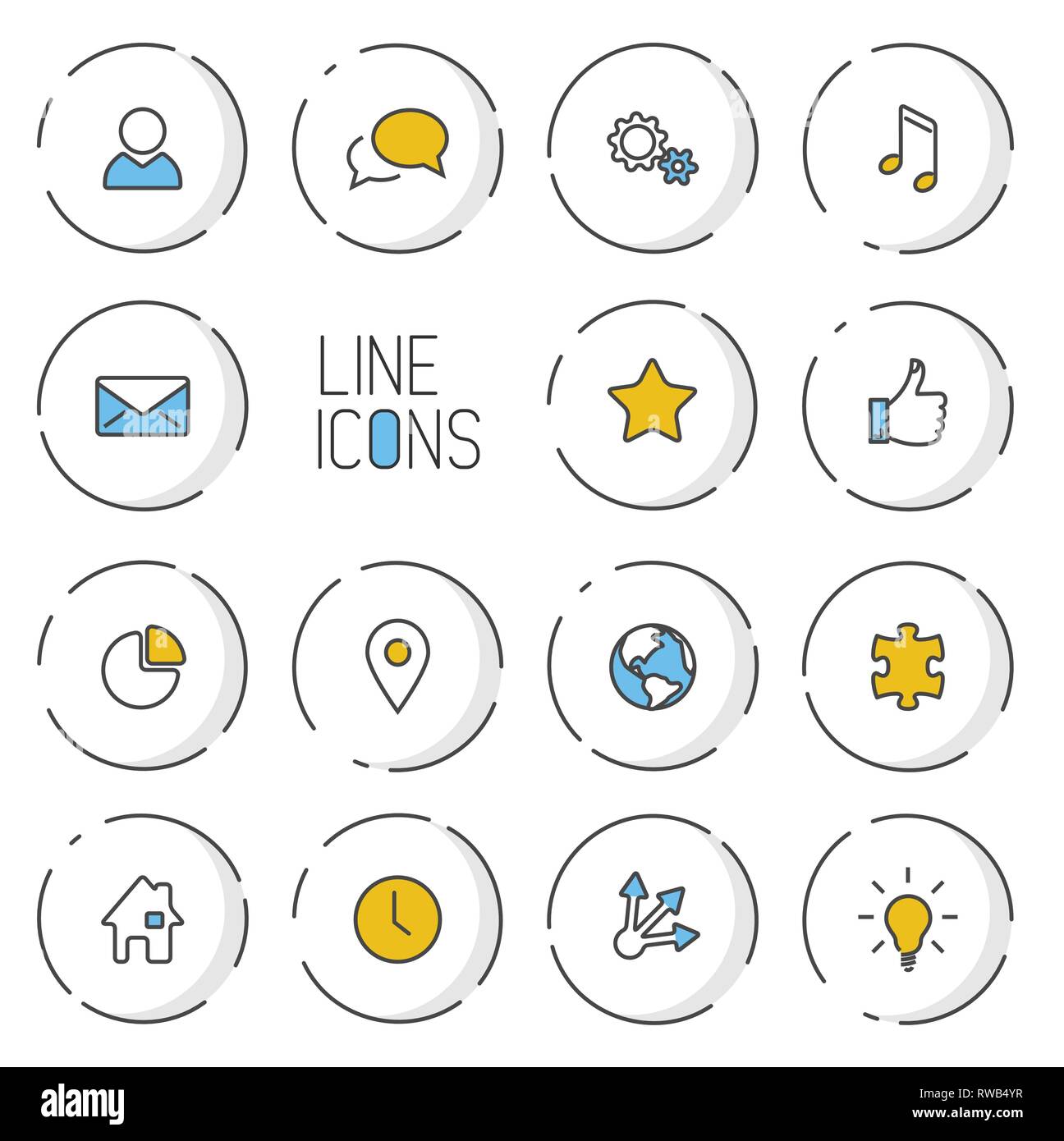 Vector Modern circle thin line icon collection - dual color (blue and ...