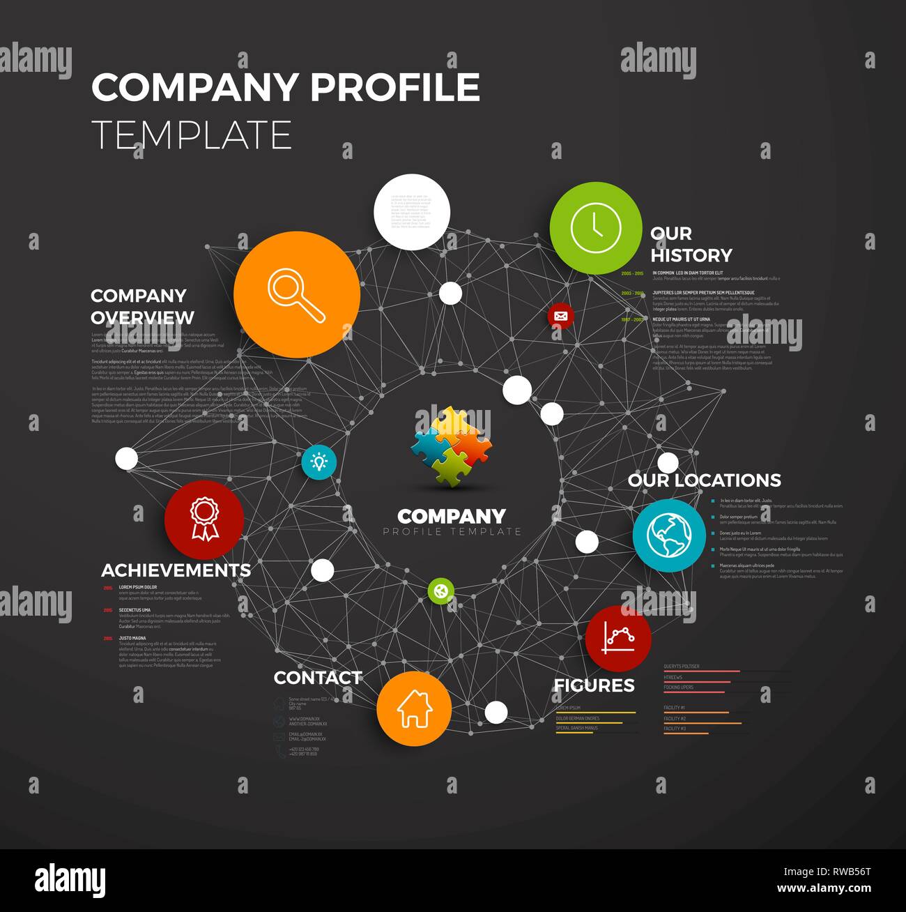 Vector Company infographic overview design template with network in the ...