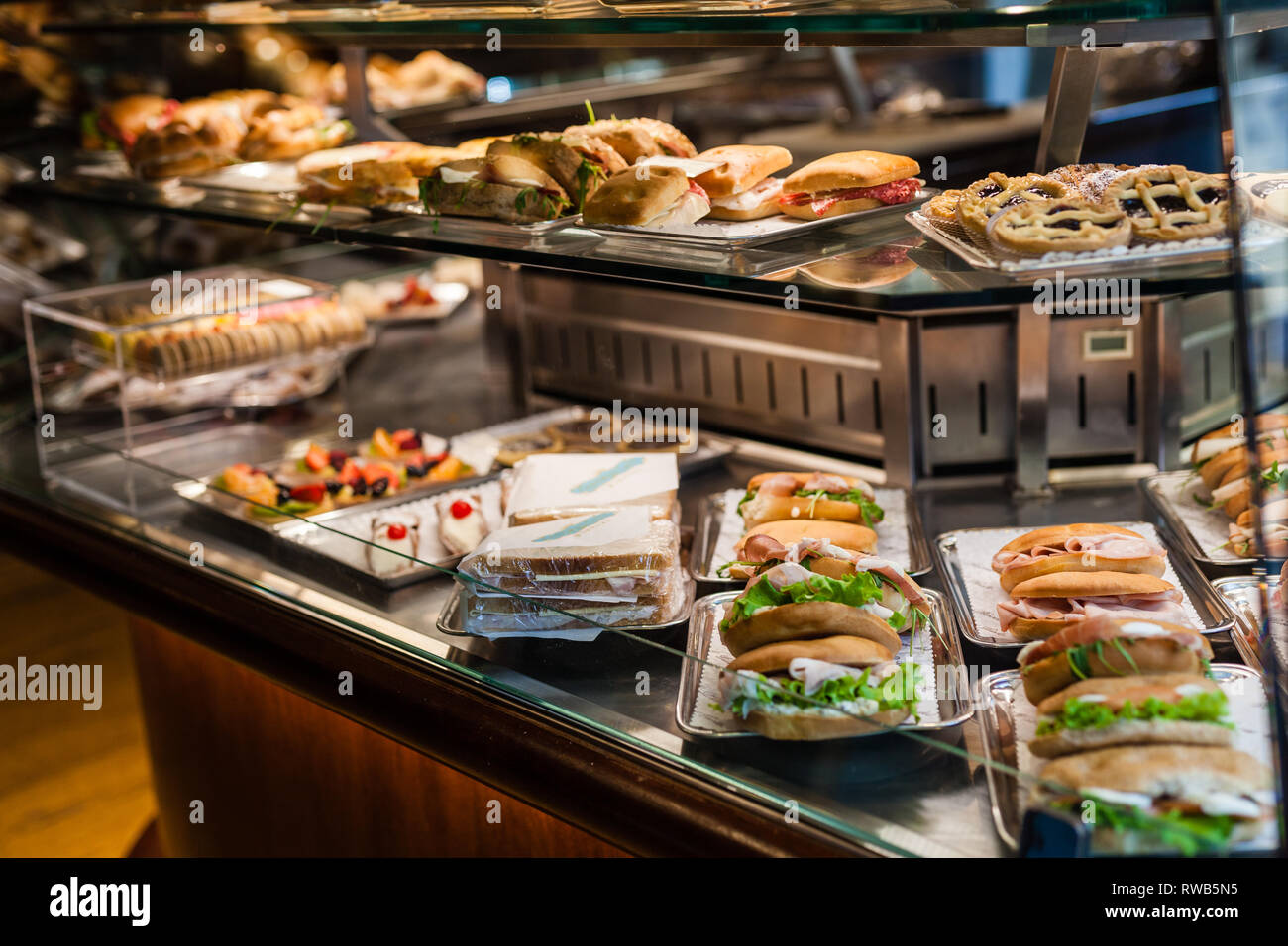 showcase cafe with food in Italy Stock Photo - Alamy
