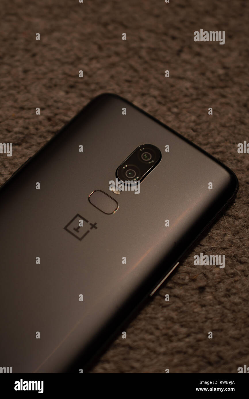 an image of a One Plus SIX (1+6) mobile phone face down with scanner ...