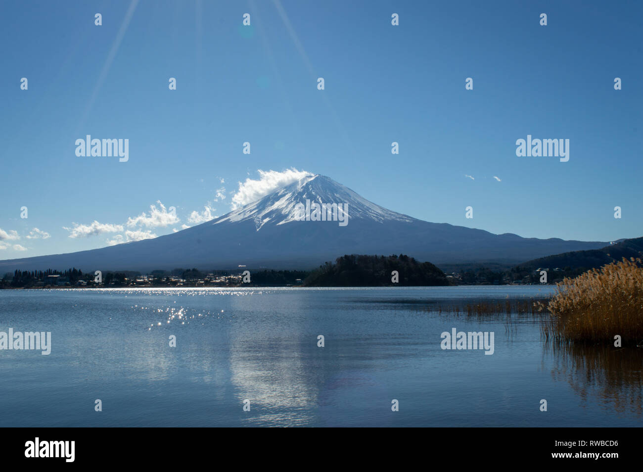 Wide View of Mount Fuji with Reflection Stock Photo - Alamy