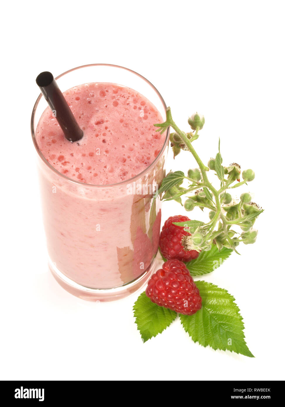 Raspberry Milkshake on white Background Stock Photo - Alamy