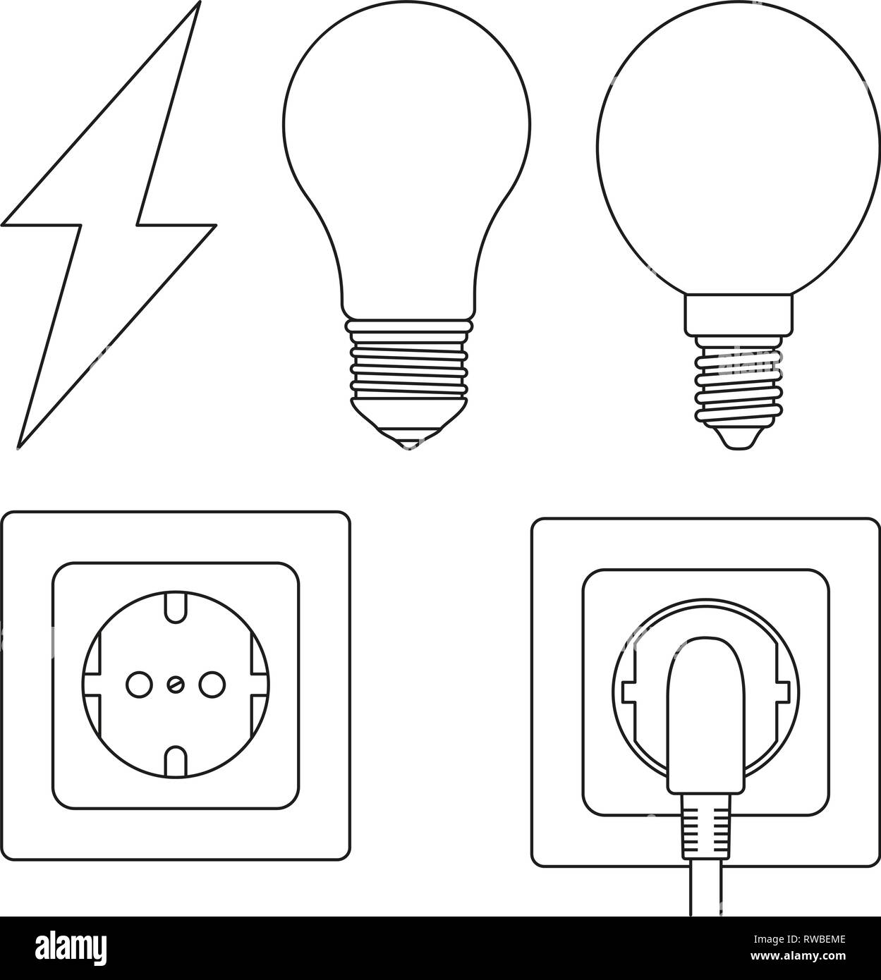 5 line art black and white electric elements set Stock Vector Image ...