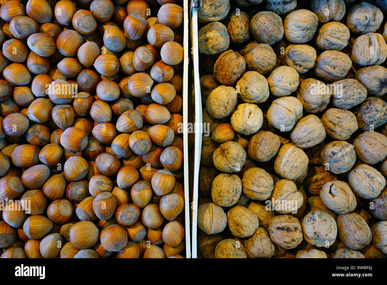Dried hazelnuts in the shell at a farmers market Stock Photo - Alamy