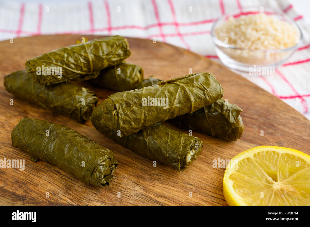 Delicious stuffed grape leaves (the traditional dolma of the ...