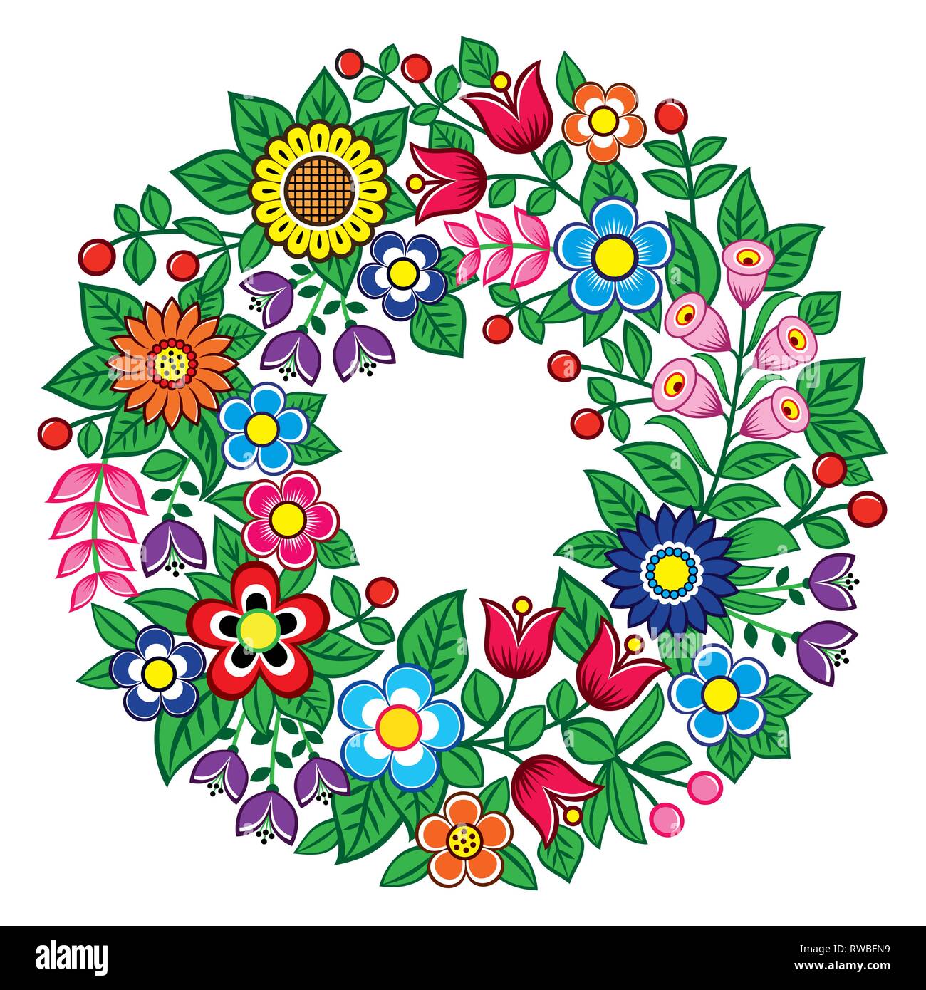 Polish folk art vector floral wreath design - Zalipie decorative ...