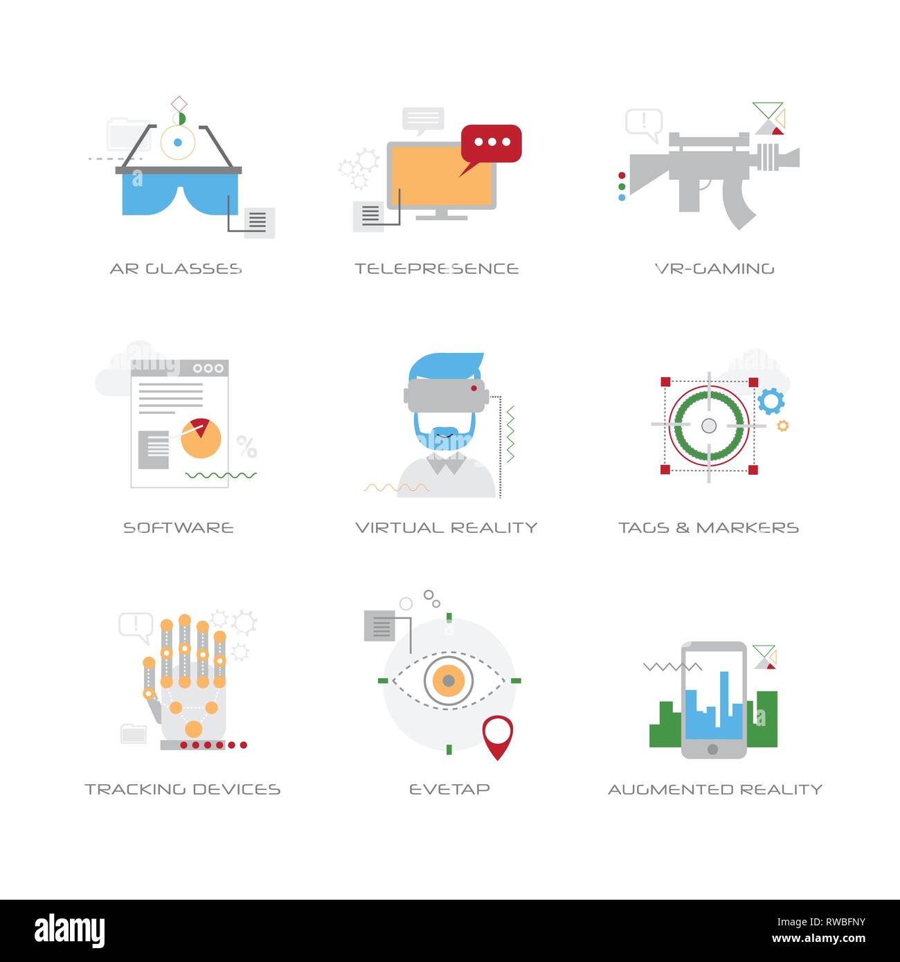 set different virtual reality digital technology concepts collections ...