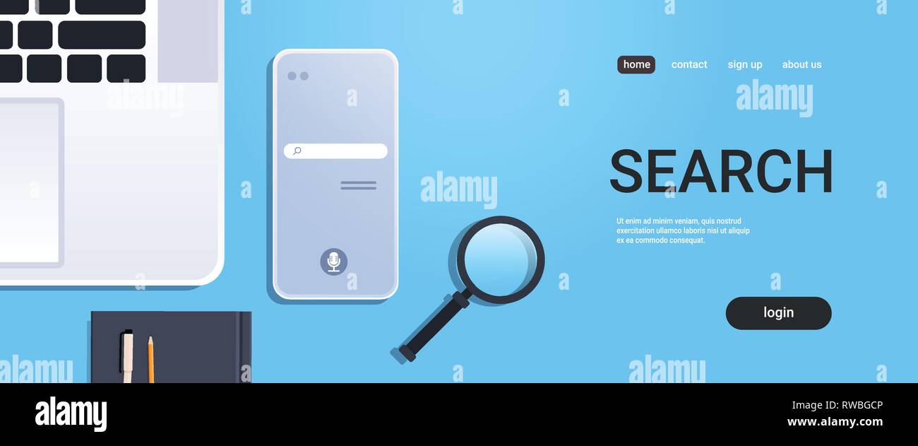 mobile app browsing online search concept top angle view workplace ...