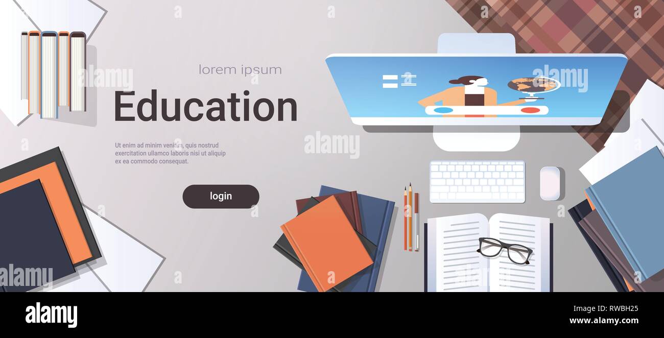 university student workplace e-learning online education concept top ...