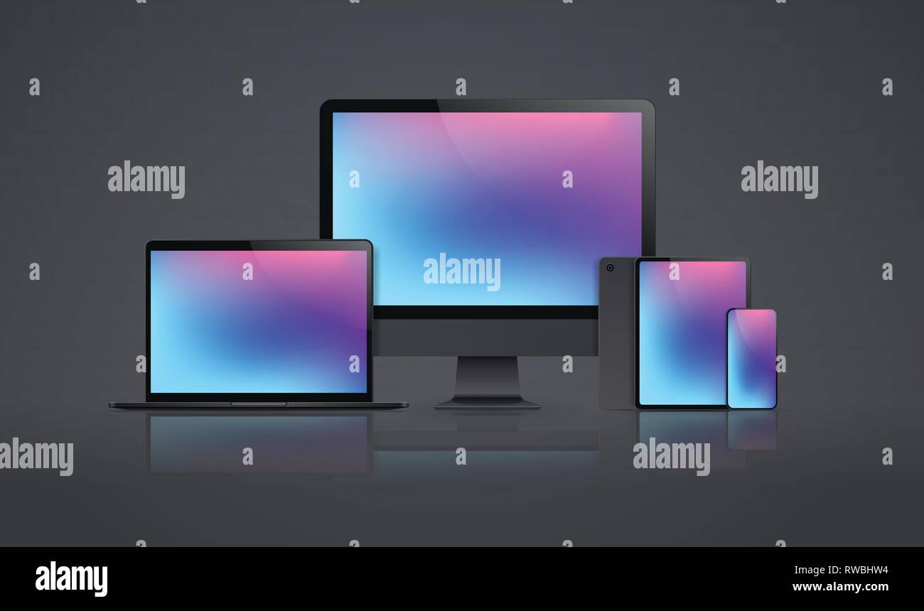 electronic devices mockup set laptop monitor tablet and smartphone with ...