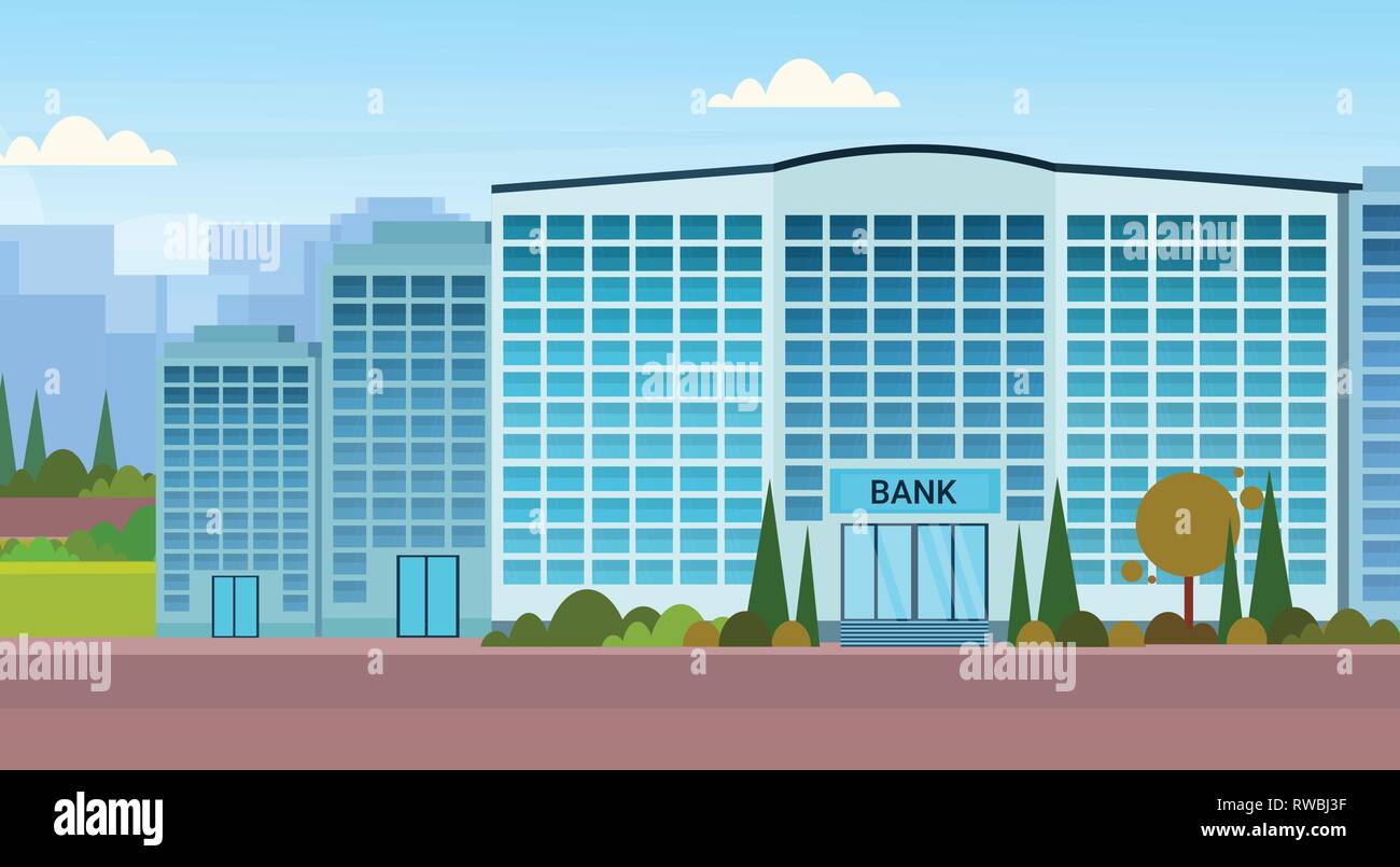 modern bank building facade with glass wall front view of financial ...