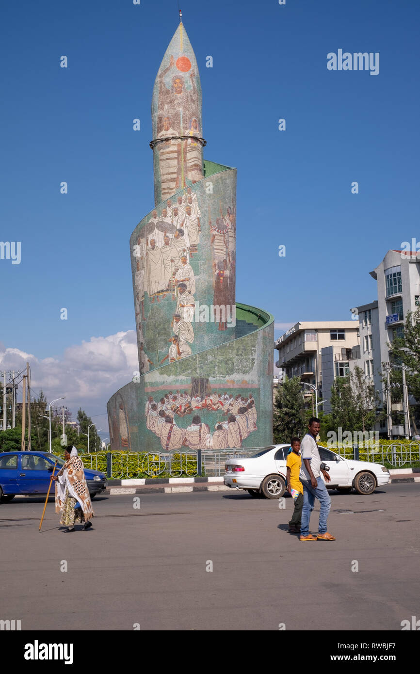 Ethiopians walk past the Sidamo Monument in Hawassa (Awasa) in Ethiopia ...