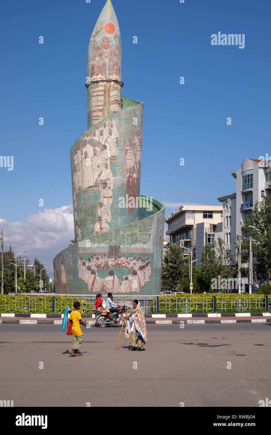 Ethiopians walk past the Sidamo Monument in Hawassa (Awasa) in Ethiopia ...