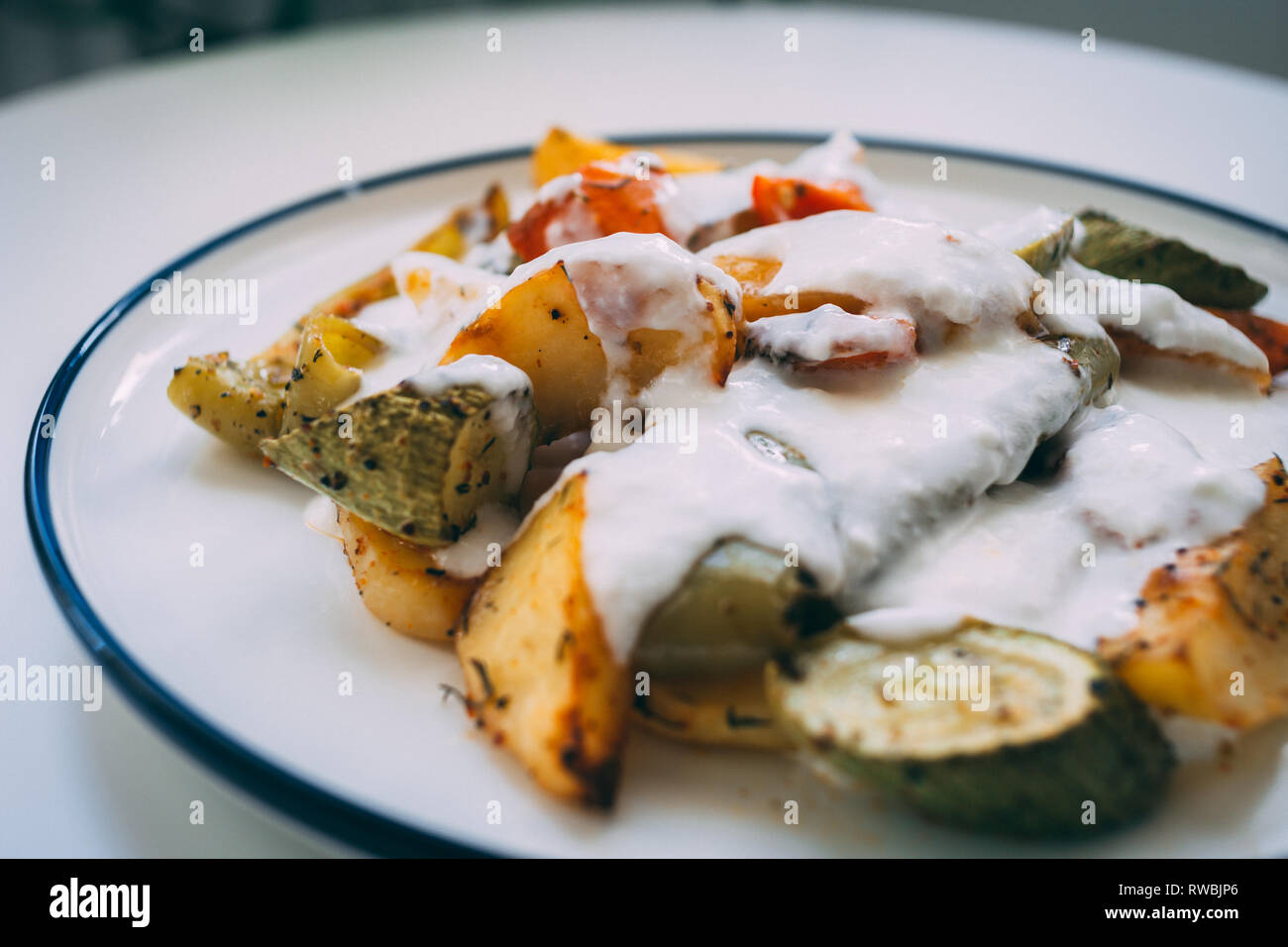 Kizartma, Turkish kitchen food, fried vegetables with yoghurt.Fried ...