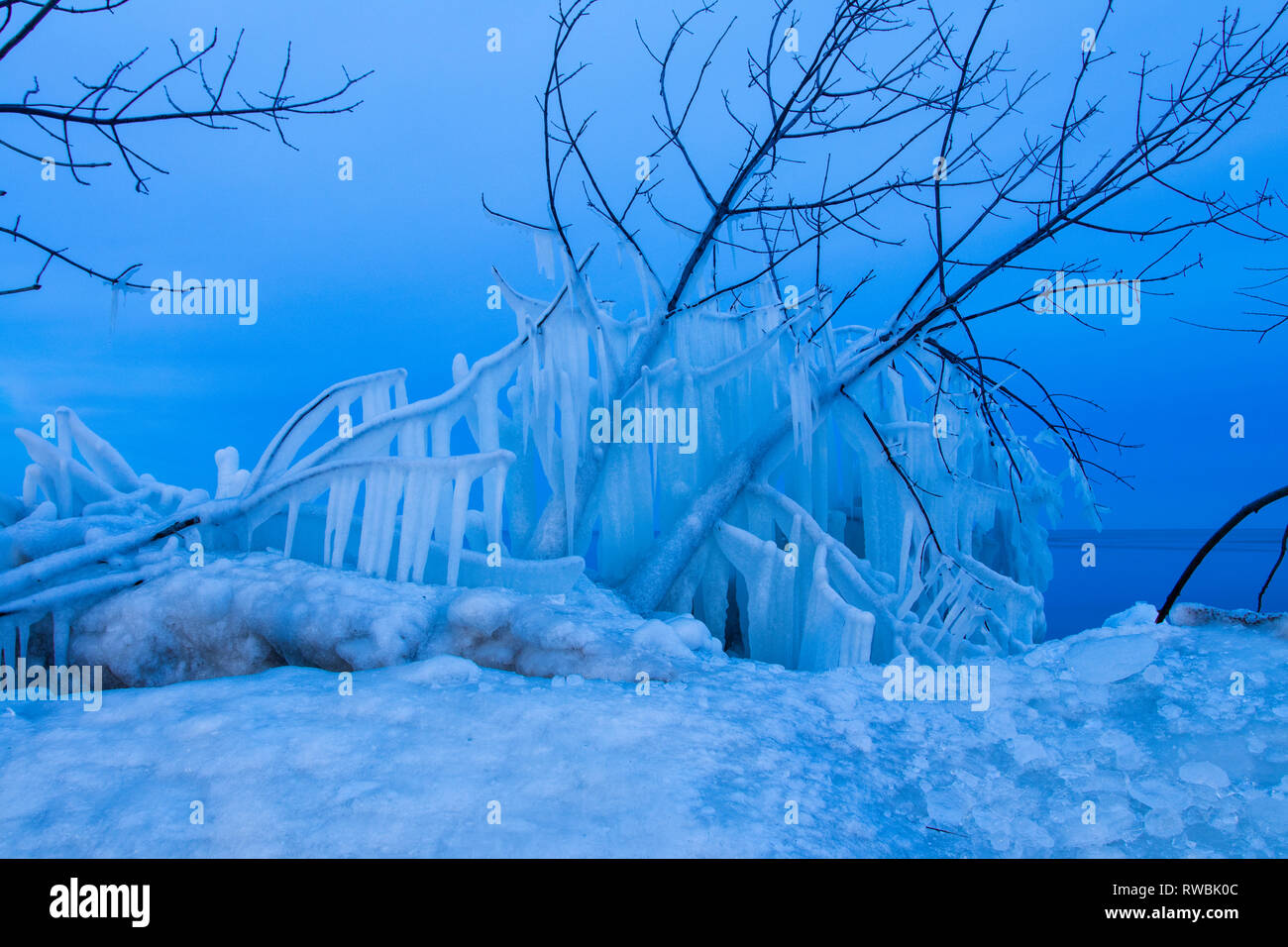 Ice Formations Along Lake Michigan Shore. Milwaukee, WI. January 2018 ...