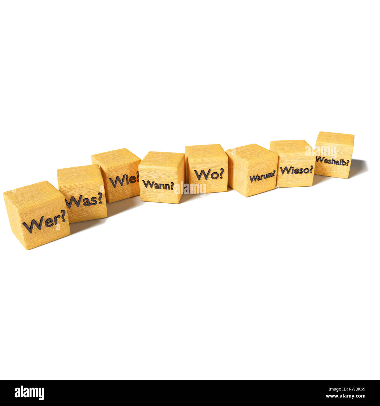 Dice Who, What, When, Where, Why, and how and many answers Stock Photo ...