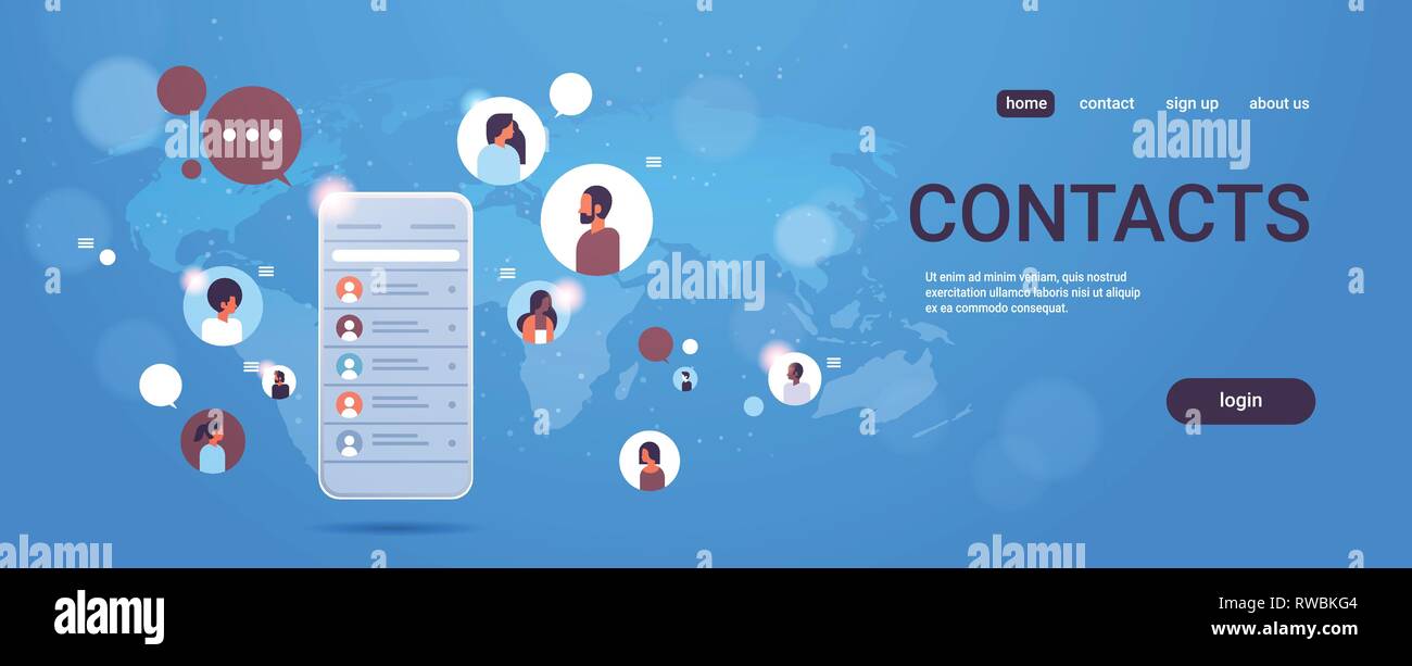 contact list of mix race people social network communication concept ...