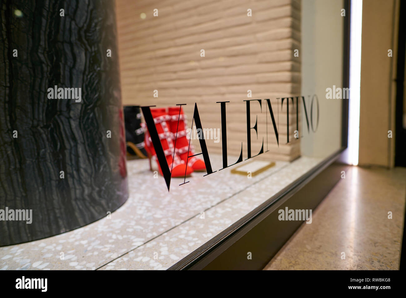 ROME, ITALY - CIRCA NOVEMBER, 2017: close up shot of Valentino sign on ...