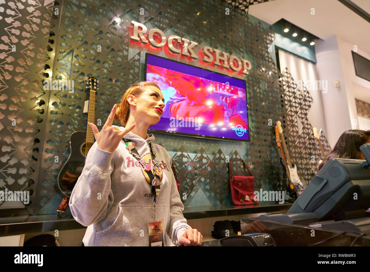 ROME, ITALY - CIRCA NOVEMBER, 2017: indoor portrait of staff at Rock ...