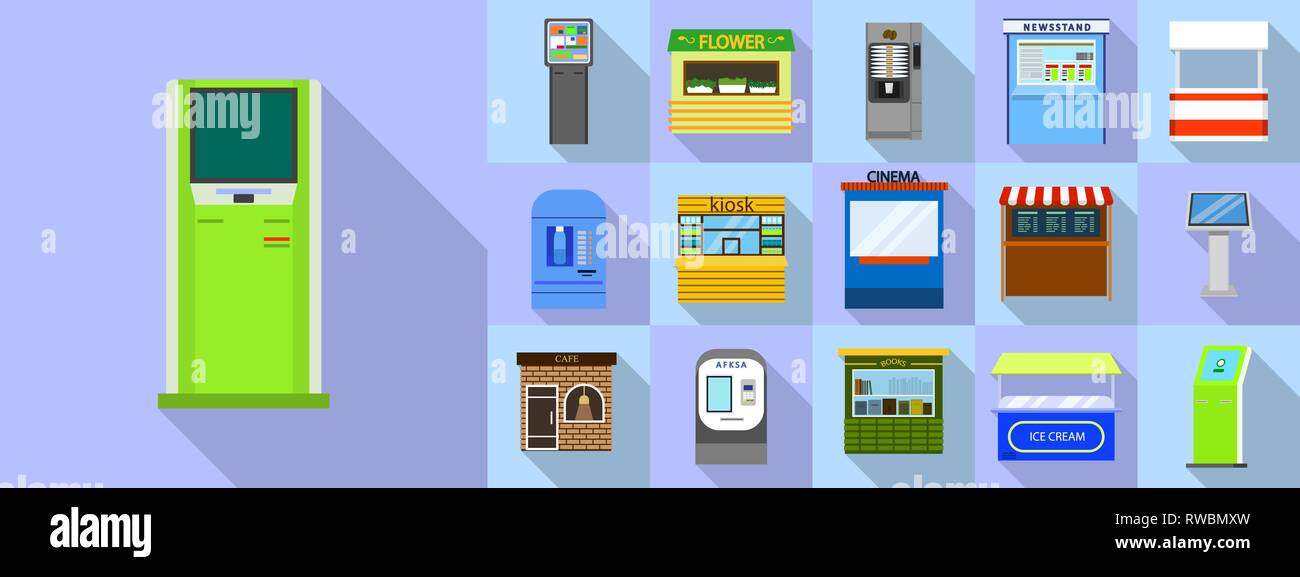 Kiosk icons set, flat style Stock Vector Image & Art - Alamy