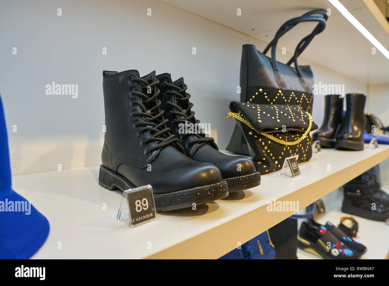 ROME, ITALY - CIRCA NOVEMBER, 2017: shoes on display at a shop in Rome ...