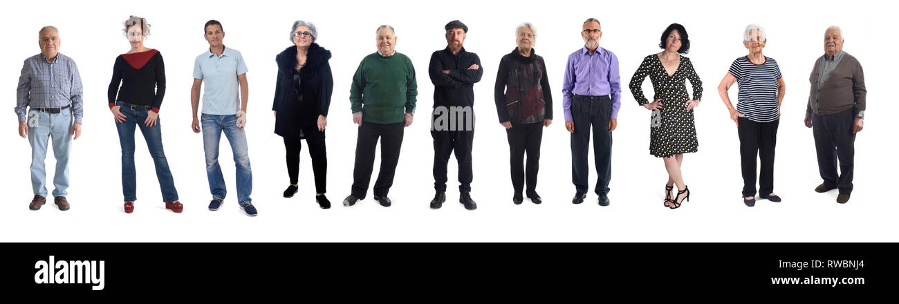 group of people of different ages on white background Stock Photo - Alamy