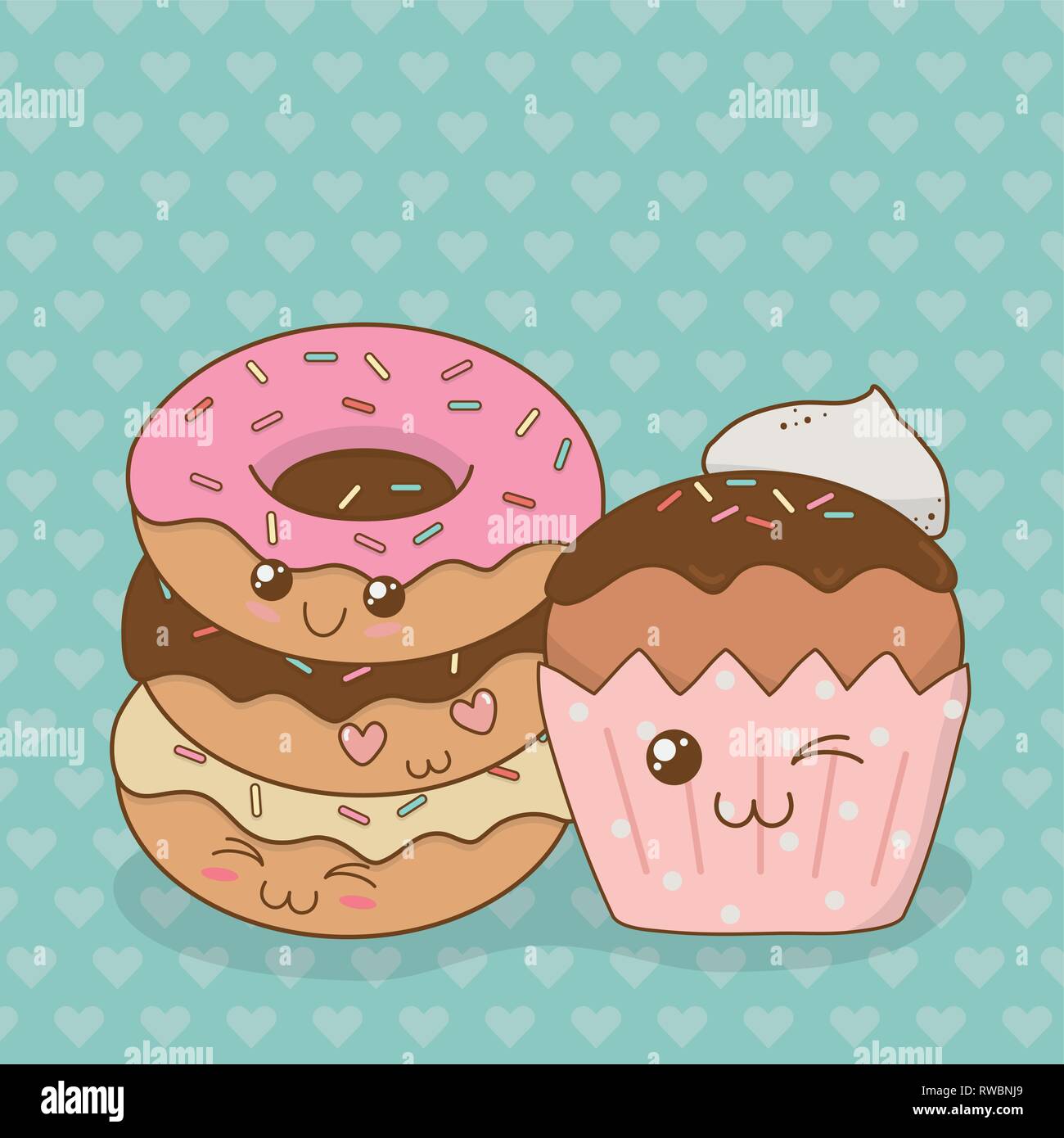 Kawaii donuts Stock Vector Images - Alamy