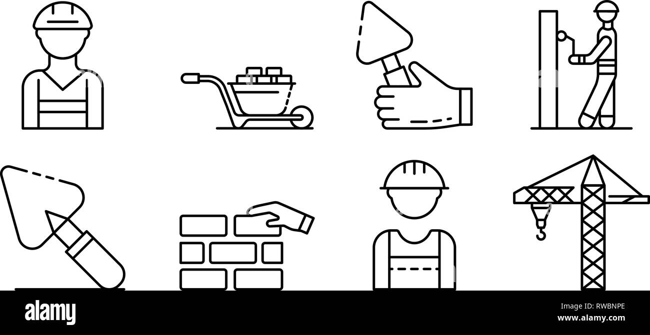 Masonry worker icons set, outline style Stock Vector Image & Art - Alamy
