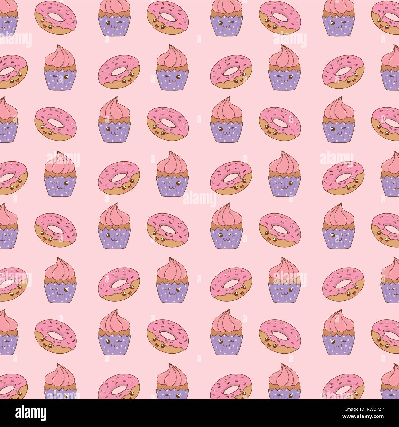 donuts and cupcakes kawaii characters pattern Stock Vector Image & Art ...