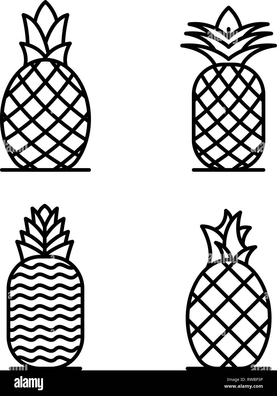 Pineapple fresh set hand Black and White Stock Photos & Images - Alamy