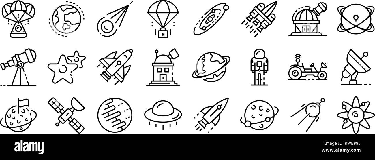 Space research technology icons set, outline style Stock Vector Image ...