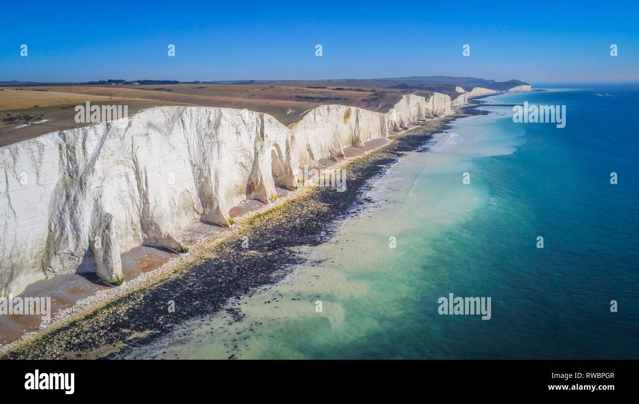 Aerial view over the White Cliffs at the English South coast Stock Photo - Alamy
