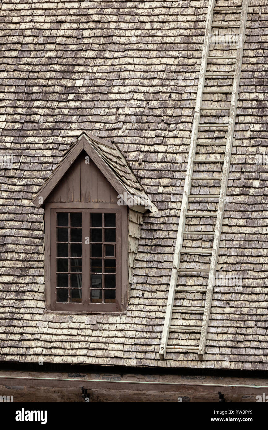 Heritage Roof in Quebec City with dormers and a ladder for access Stock ...