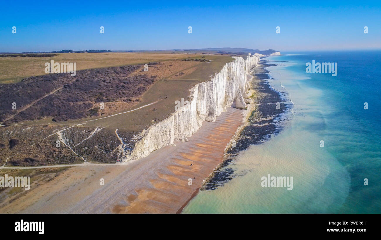 Aerial view over the White Cliffs at the English South coast Stock ...