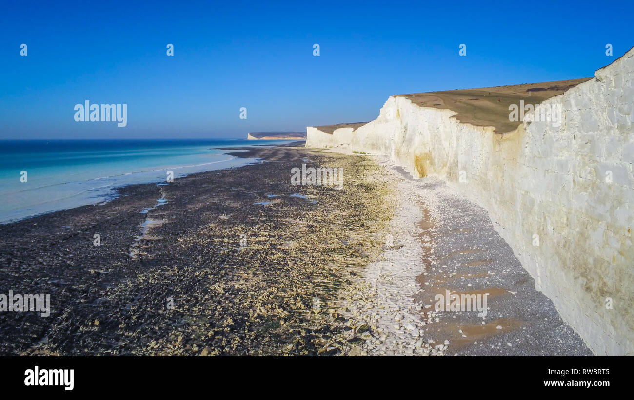 Aerial view over the White Cliffs at the English South coast Stock ...