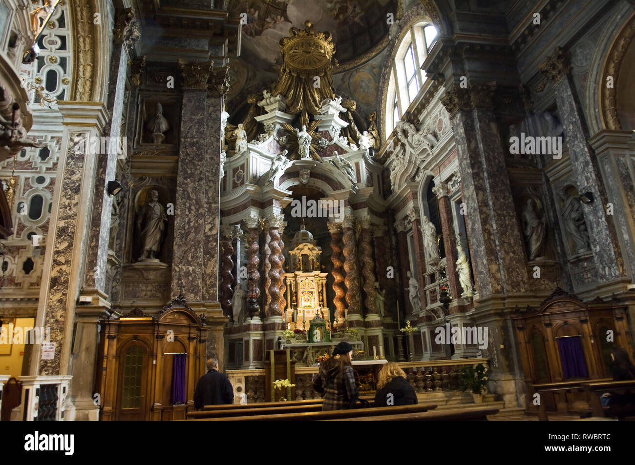 The interior of an elaborate, ornate Venetian, Catholic church Stock ...