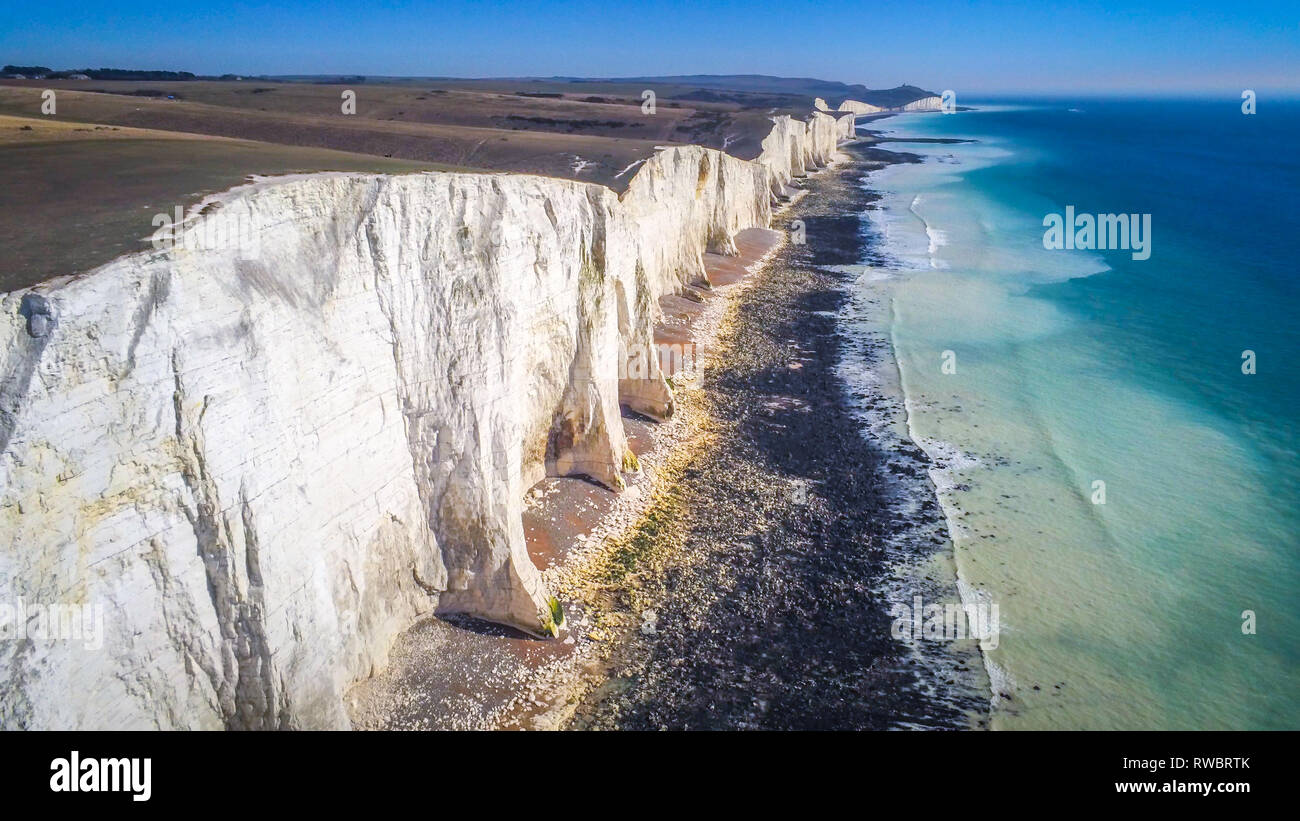 Aerial view over the White Cliffs at the English South coast Stock ...