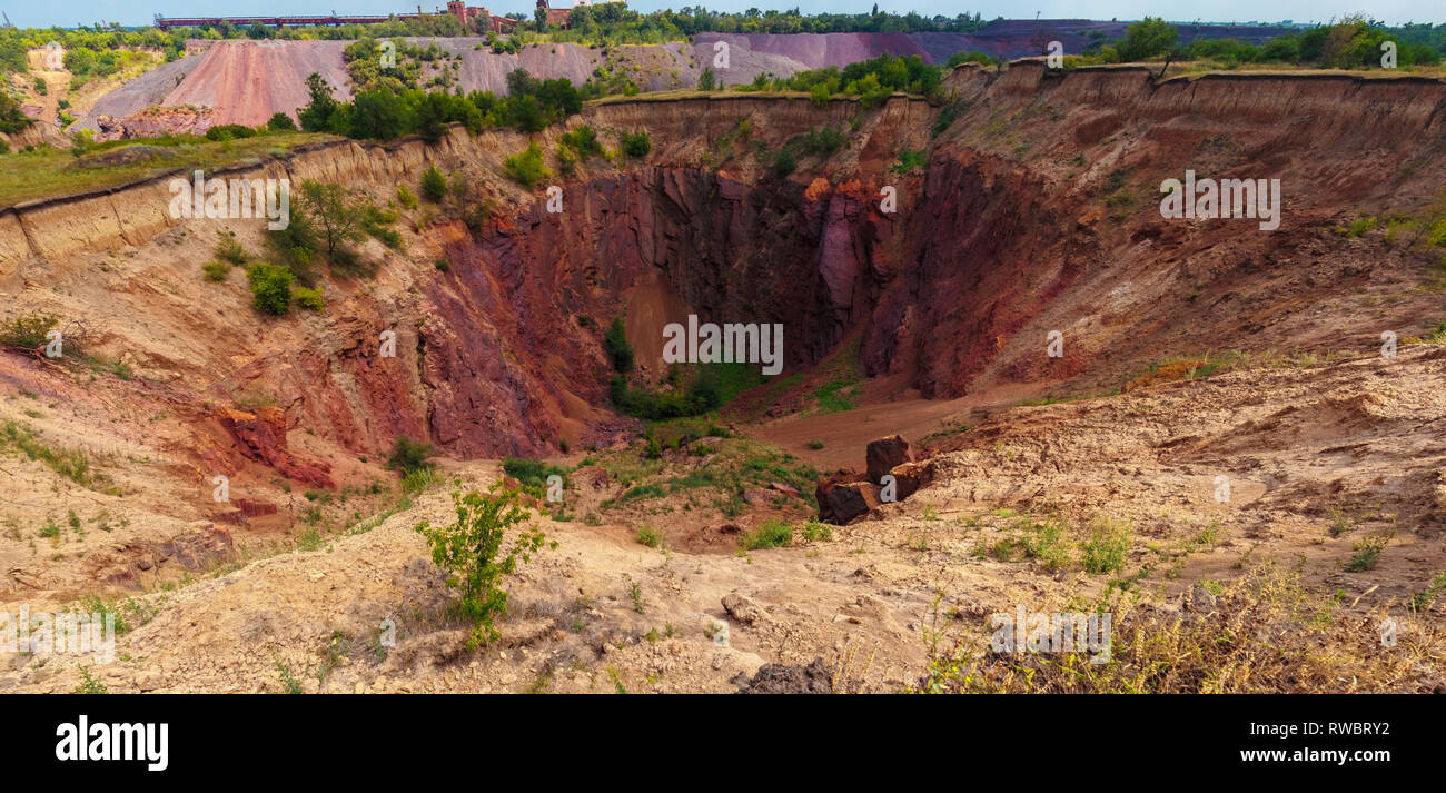 Ground collapsed sinkholes at the daylight. A sand ground breed. Iron ...