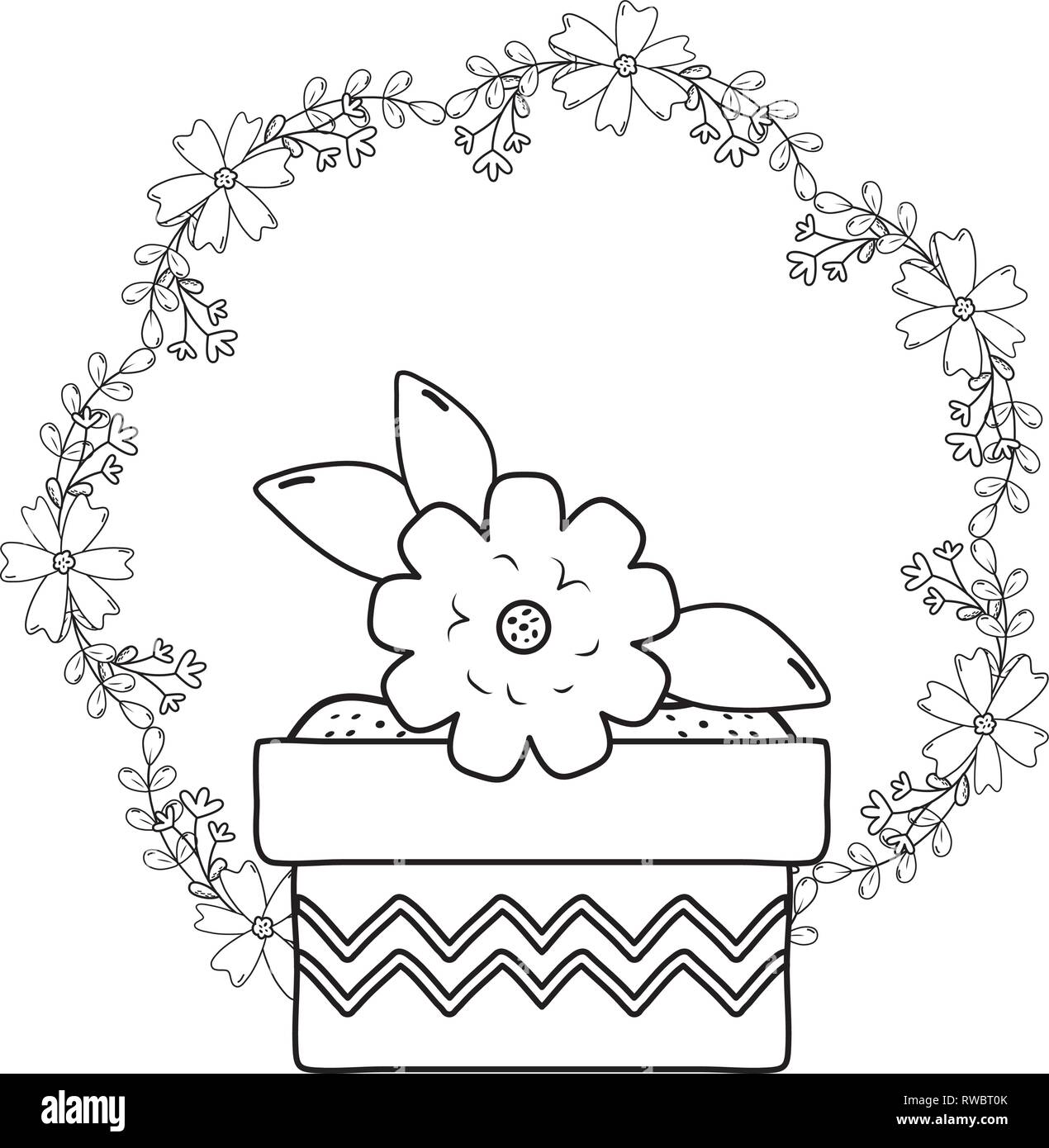 beautiful flower and leafs in ceramic pot and crown Stock Vector Image ...