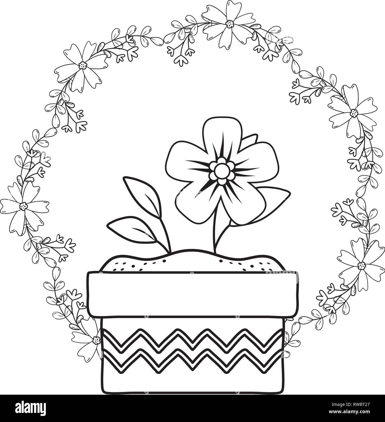 beautiful flower and leafs in ceramic pot and crown Stock Vector Image ...