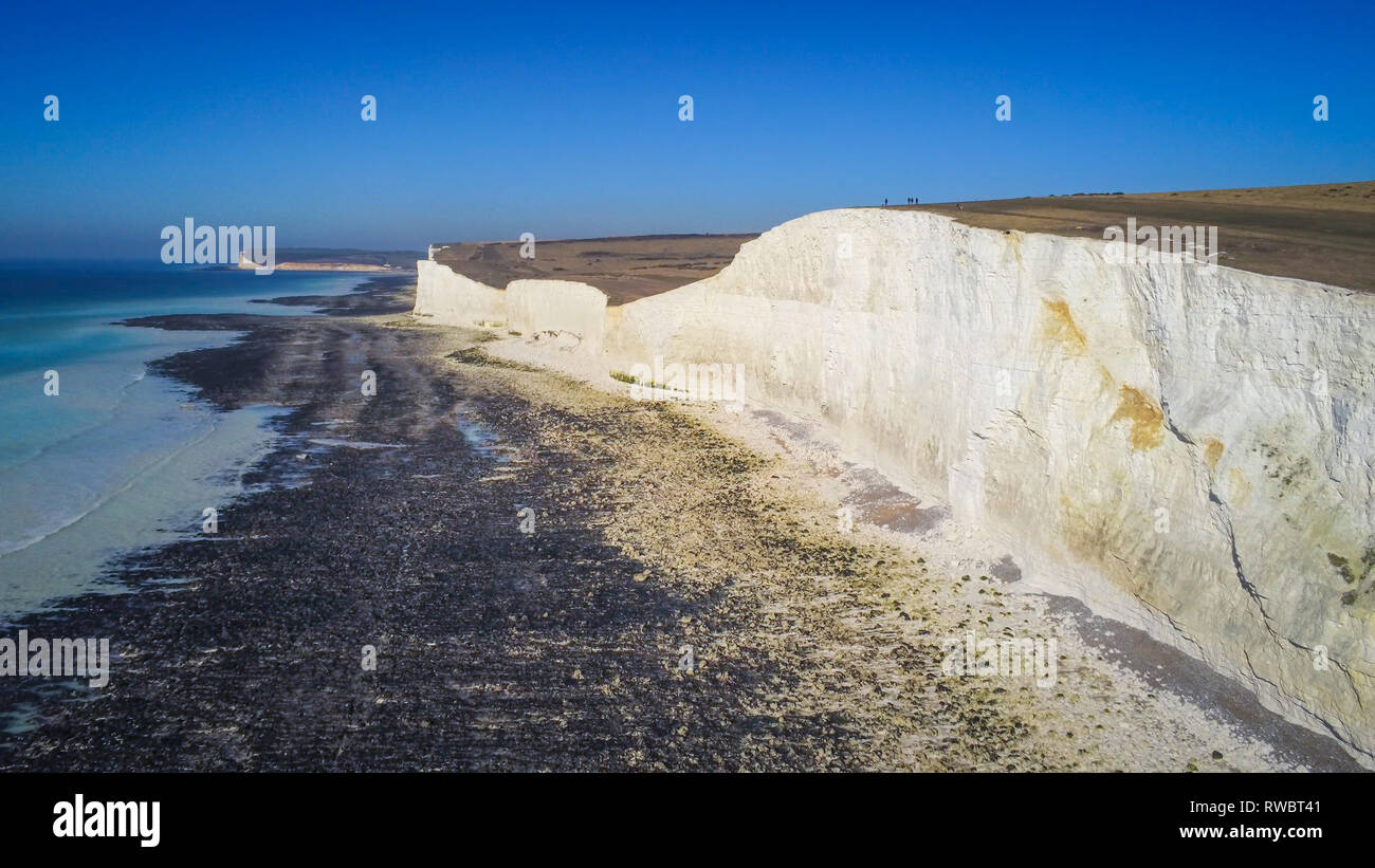 Famous Seven Sisters White Cliffs at the coast of Sussex England Stock ...